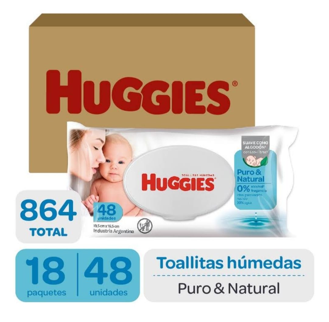 Caja De Huggies Puro Y Natural 18 Paquetes De 48 Unidades ...